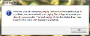 Windows 7 - Windows created a temporary paging file on your computer ...