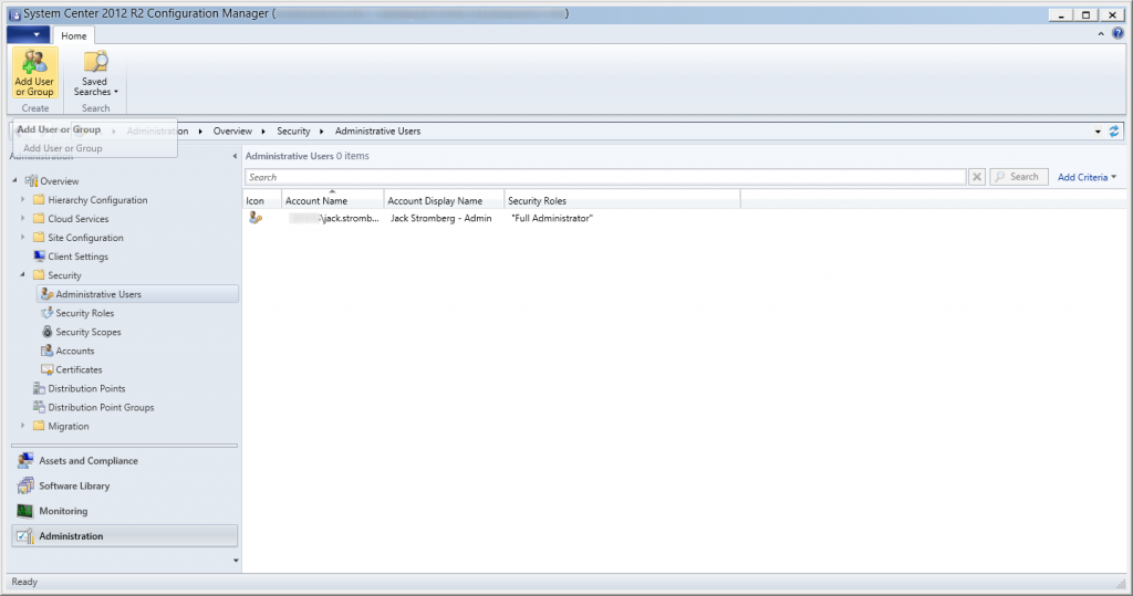 System Center 2012 R2 The User Account Running The Configuration Manager Console Has