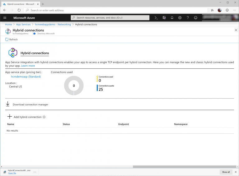 Tutorial Using Azure Hybrid Connection Manager To Reach Resources On 4583