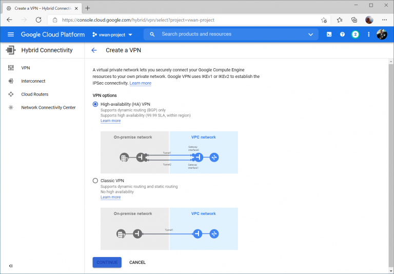 Establishing a GCP VPN Tunnel to Azure Virtual WAN; Active/Active BPG ...