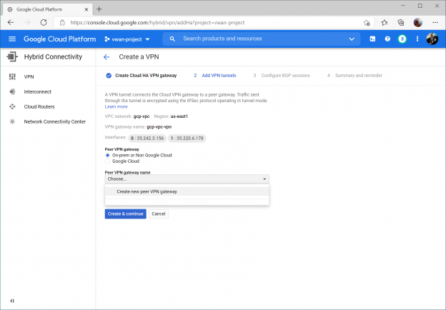 Establishing a GCP VPN Tunnel to Azure Virtual WAN; Active/Active BPG ...