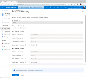 Establishing a GCP VPN Tunnel to Azure Virtual WAN; Active/Active BPG ...