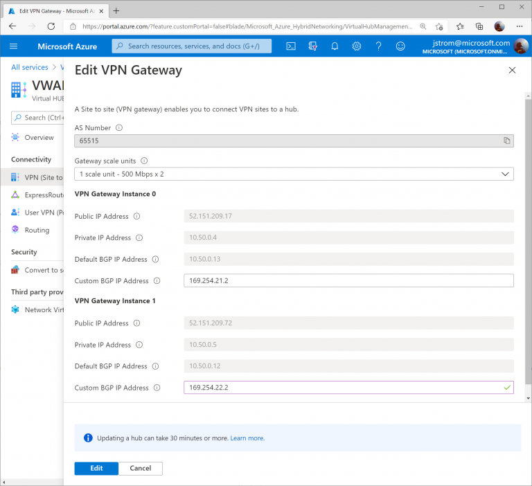 Establishing a GCP VPN Tunnel to Azure Virtual WAN; Active/Active BPG Configuration - Jack Stromberg